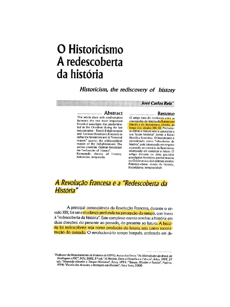 Texto 1 - Historicismo José Carlos Reis | PDF