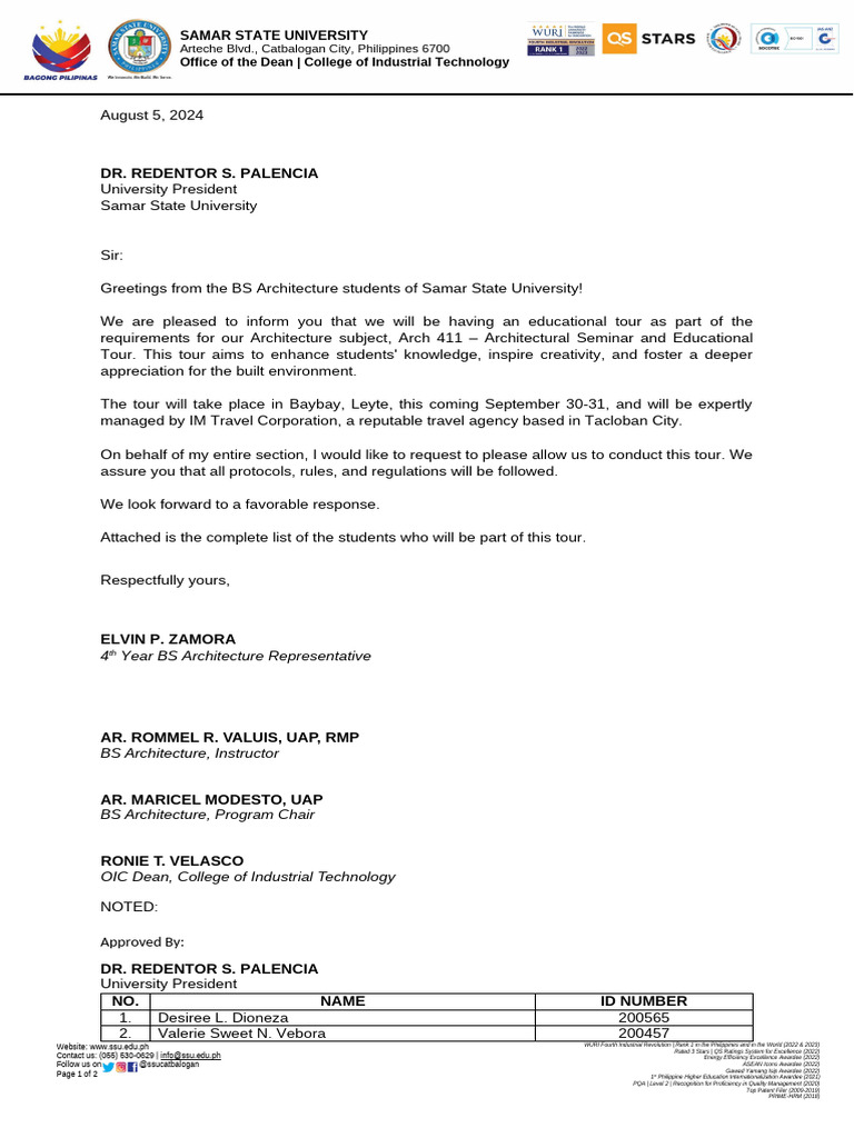 request-letter-tour | PDF | Engineering