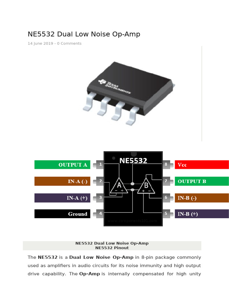 NE5532 Dual Low Noise Op | PDF | Operational Amplifier | Sound Technology