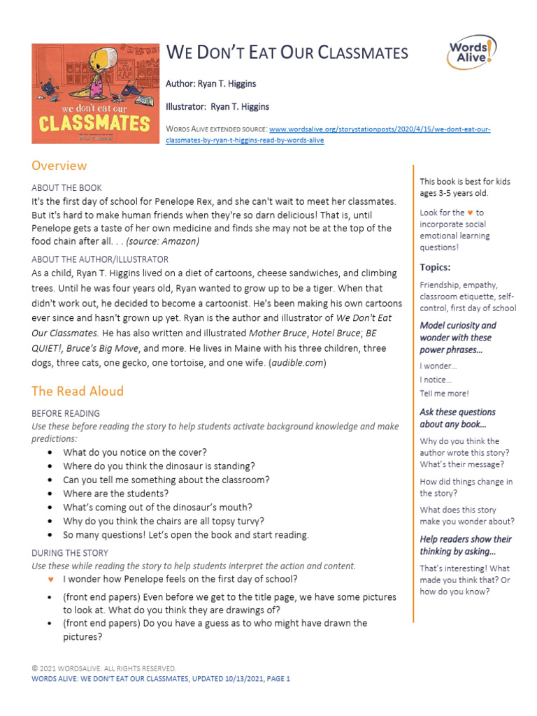We+Don't+Eat+Our+Classmates Final+reading+guide | PDF