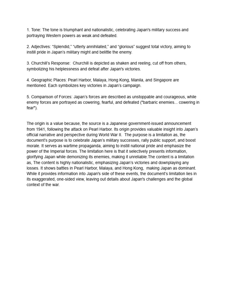 Japanese Perspective On Pearl Harbor Document Analysis | PDF | History