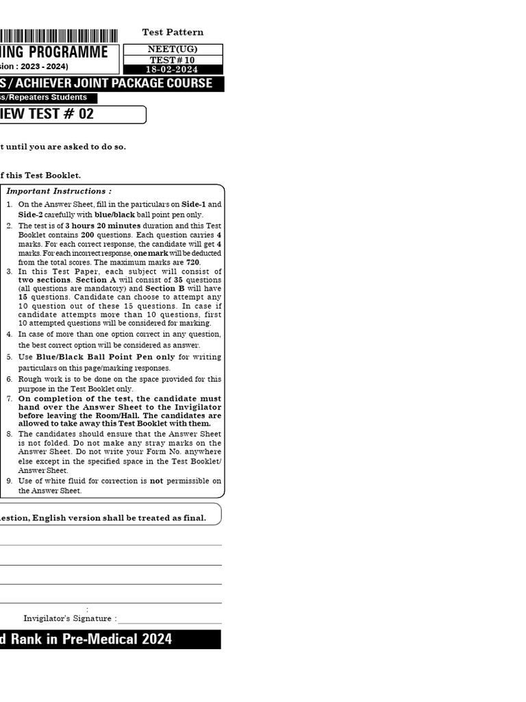 Achiever DLP Review Test 2 QP Eng Only | PDF | Capacitance | Capacitor