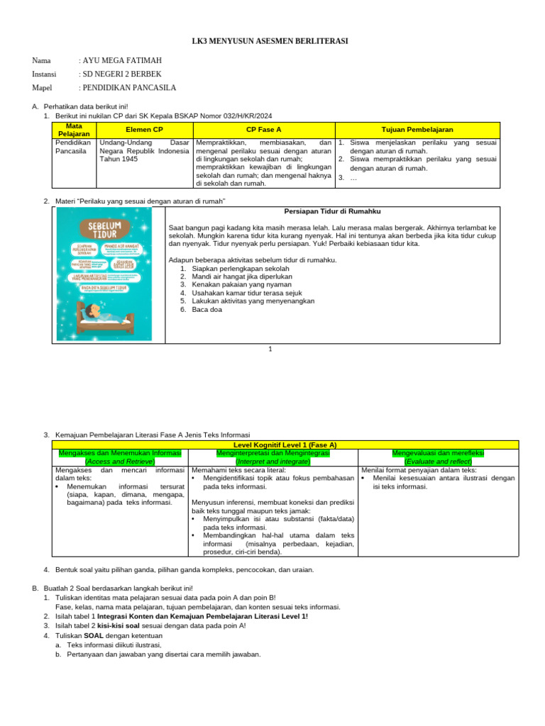 Ayu Mega Fatimah LK3 Menyusun Asesmen Berbasis Literasi | PDF