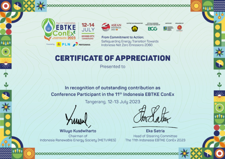 Tundo Tundo-SERTIFIKAT INDONESIA EBTKE CONEX 2023 | PDF