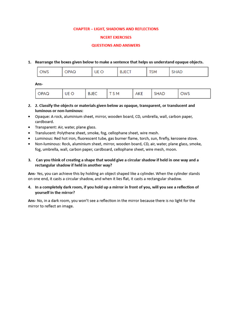 Light, Shadows & Reflections | PDF