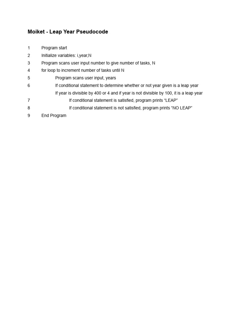 Leap Year Checker Pseudocode Guide | PDF