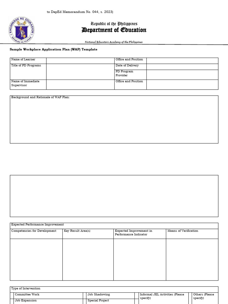 f.-Enclosure-No.-7-Sample-Workplace-Application-Plan-WAP-Template (1) | PDF | Cognition ...
