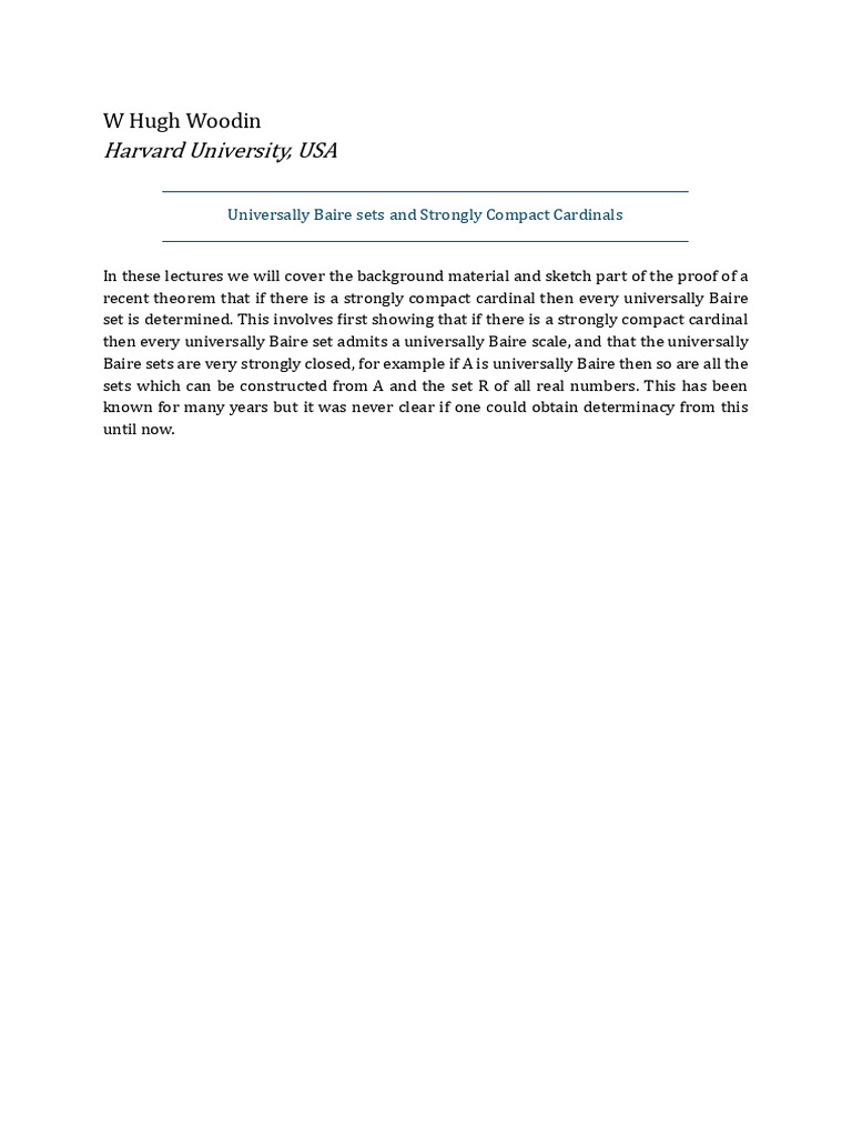 Universally Baire Sets & Compact Cardinals | PDF | Philosophy | Foreign ...