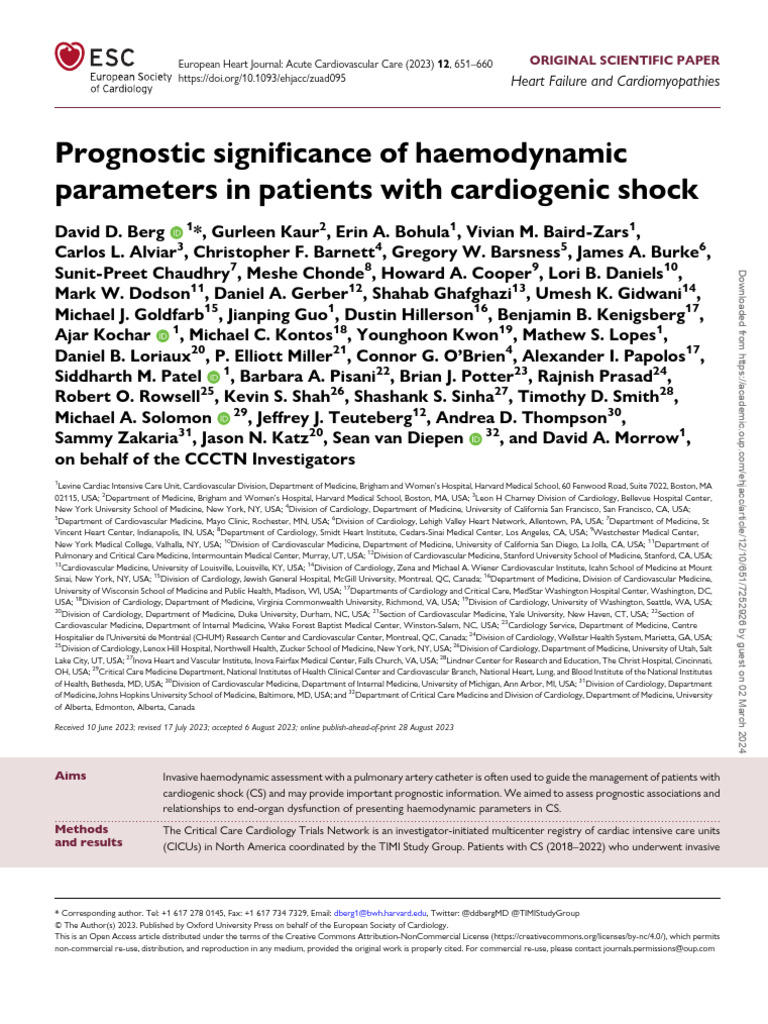 Prognostic Significance of Haemodynamic Parameters in Patients With ...