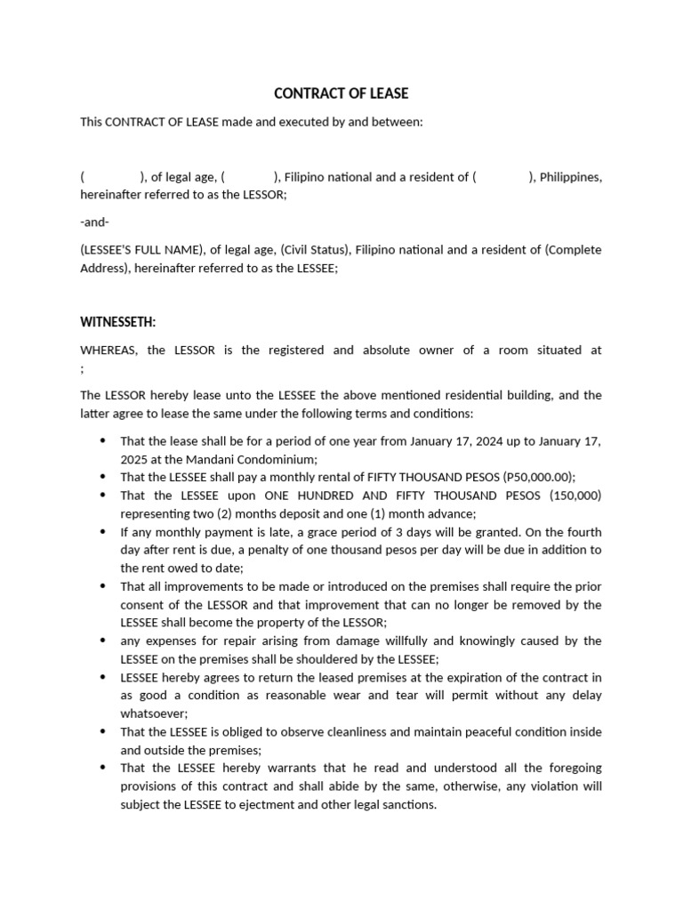 CONTRACT OF LEASE sample | PDF