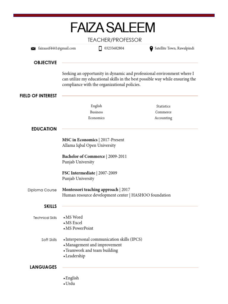 Faiza Saleem Resume | PDF | Career & Growth