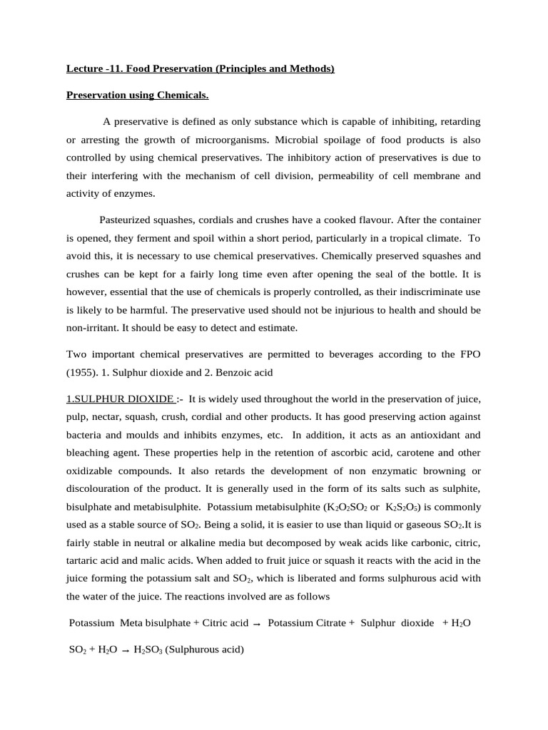Lecture 11. Food Preservation (Principles and Methods) | PDF | Food ...