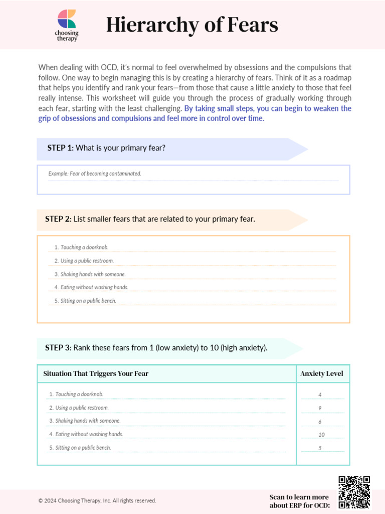 Hierarchy of Fears Worksheet | PDF | Obsessive–Compulsive Disorder | Fear