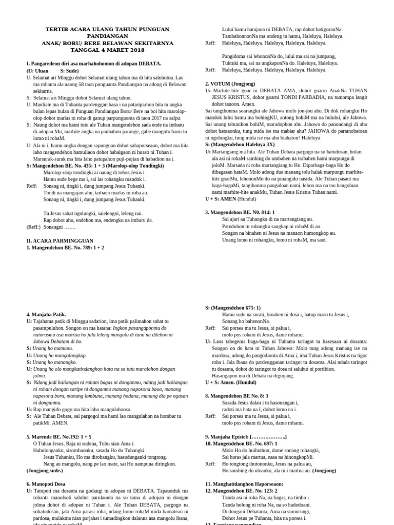 Tertib Acara Ulang Tahun Punguan Pandiangan | PDF