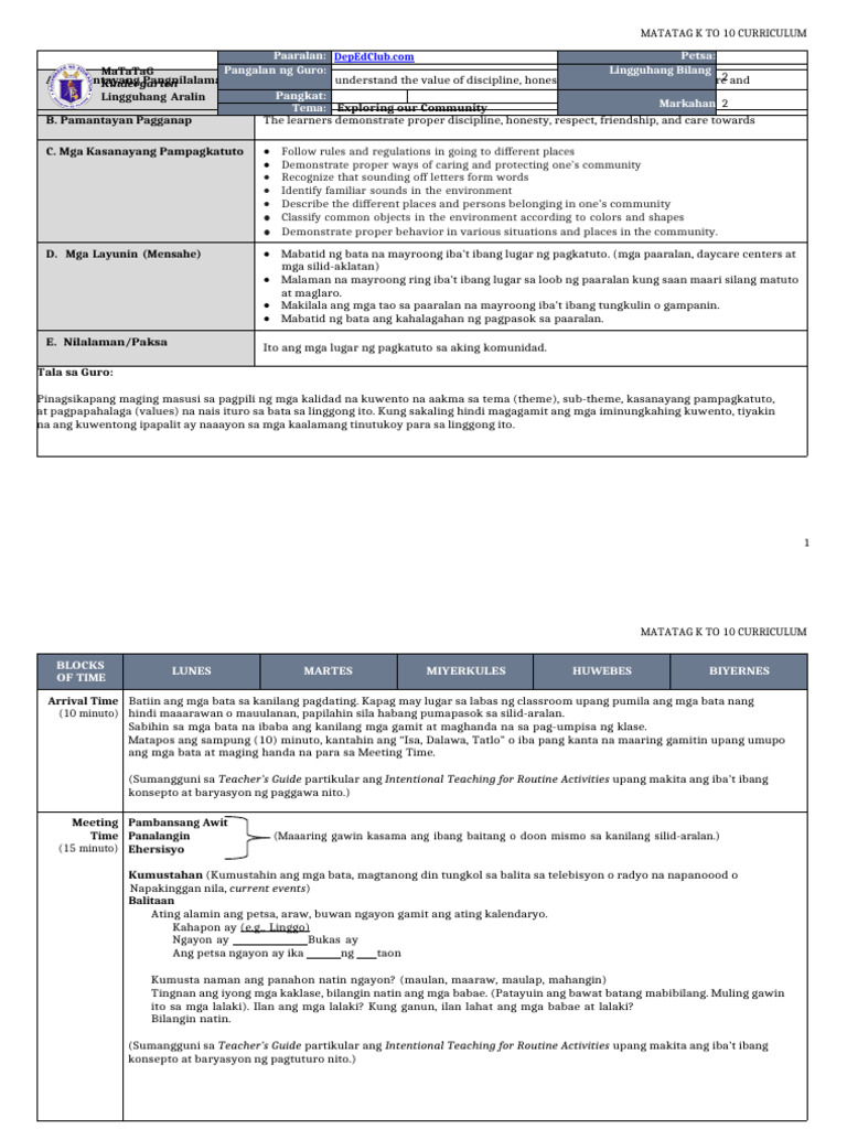 DLL Kindergarten q2 w2 | PDF