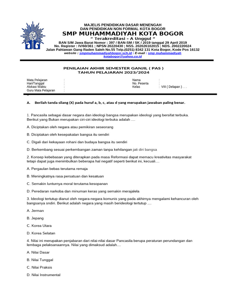 Soal PAS PPKN Kelas 9 | PDF