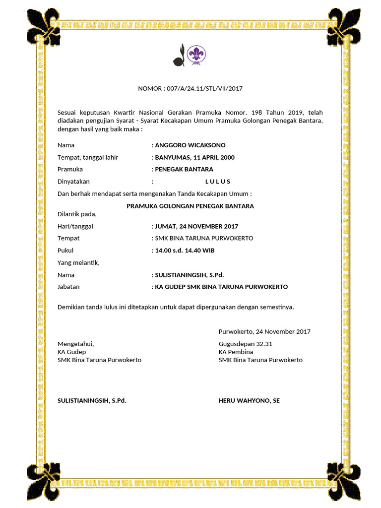 Surat Tanda Lulus Bantara | PDF