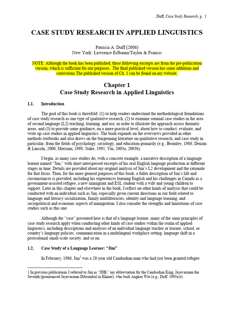Duff, P. A. (2008) - Case Study Research in Applied Linguistics. Routledge. | PDF | Second ...