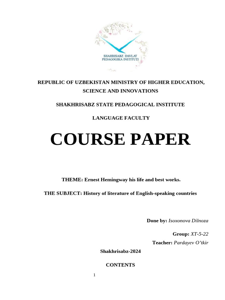 Ernest Hemingway His Life and Best Works..Docx2.Docx3.Docx3 | PDF ...