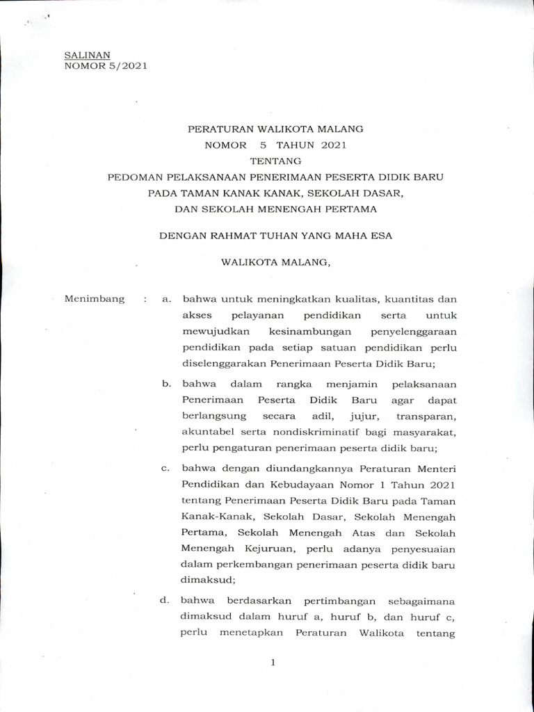 Perwal PPDB 2021 2021 | PDF