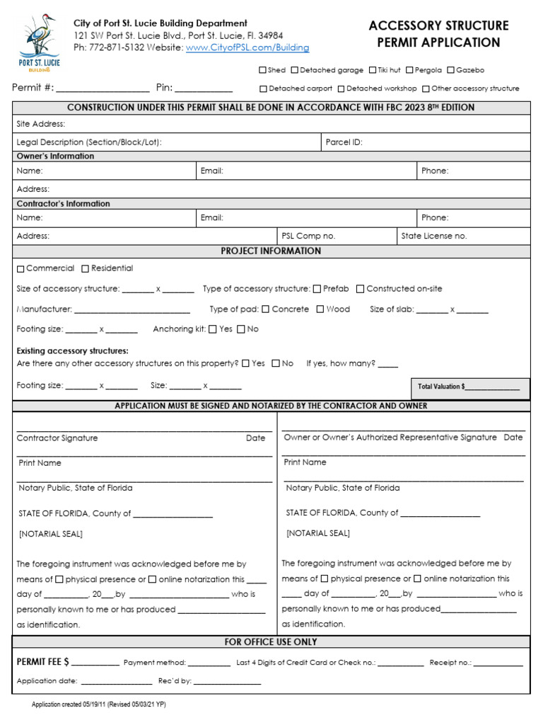 Accessory Structure Permit Application | PDF | Identity Document | Notary Public