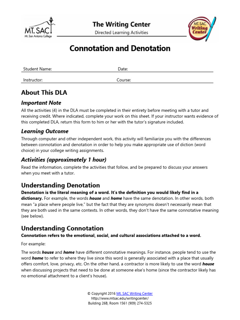 Connotation Vs Denotation Dla 12-18-18 | PDF | Connotation | Dictionary