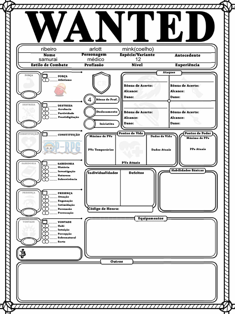 OP RPG - Ficha de Personagem 1.5 - Editável | PDF