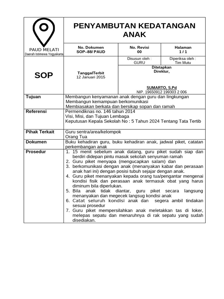 Sop Paud | PDF | Kesehatan Holistik