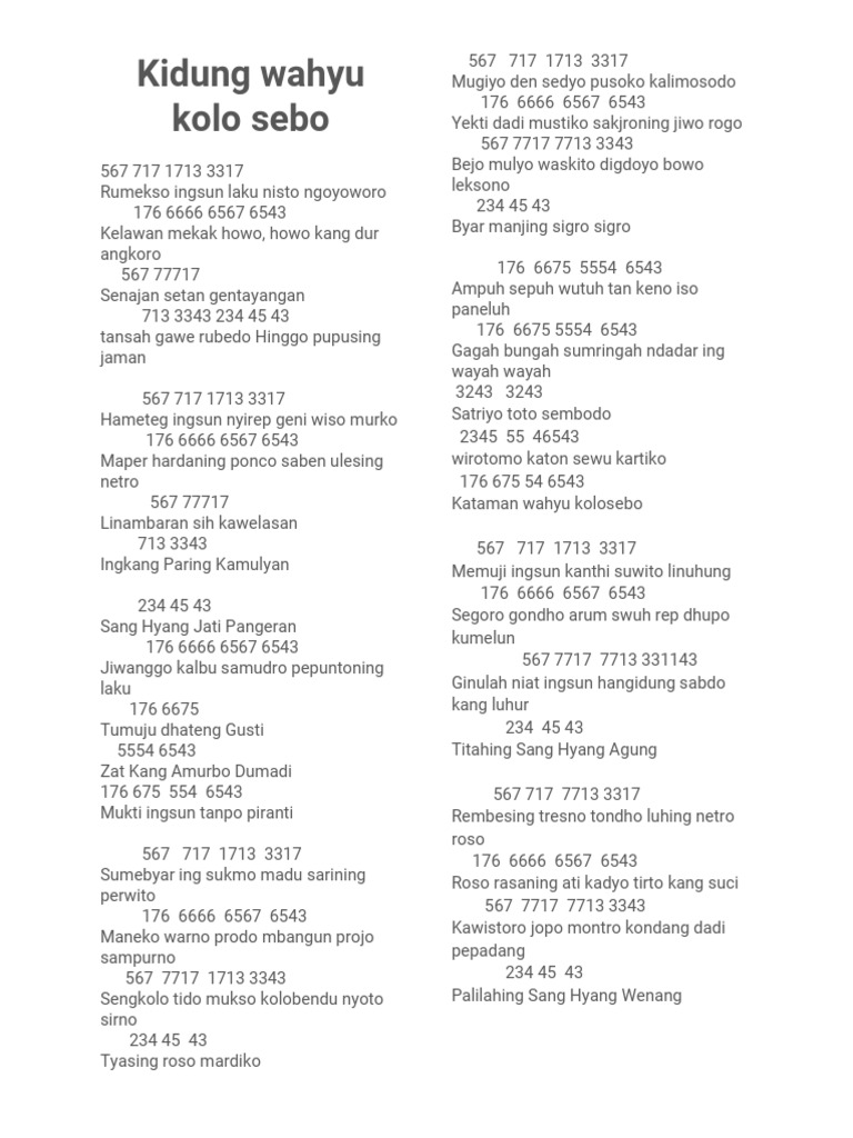 Not Angka Kidum Wahyu Kolo Sebo | PDF