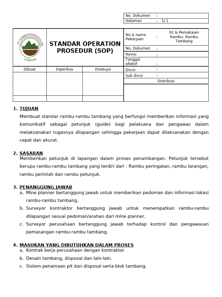 SOP. 01 Pemakaian Rambu- Rambu Tambang | PDF