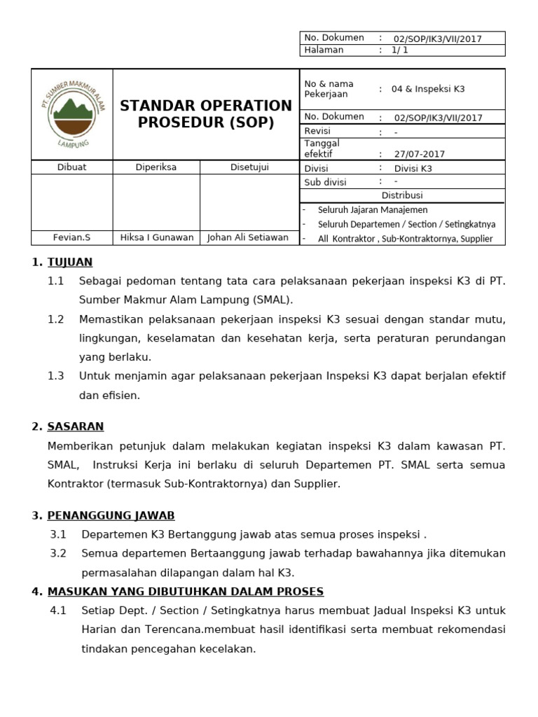 SOP. 04 Inspeksi Ok | PDF | Teknologi & Rekayasa