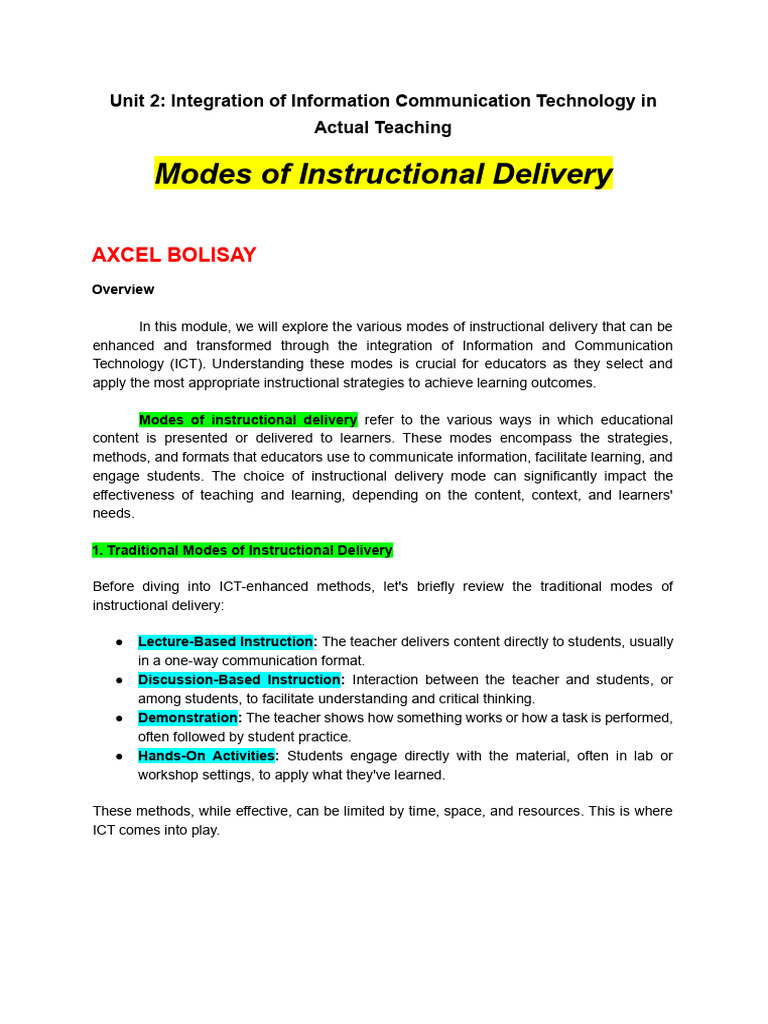 Module-4-Modes-of-Instructional-Delivery | PDF | Educational Technology ...