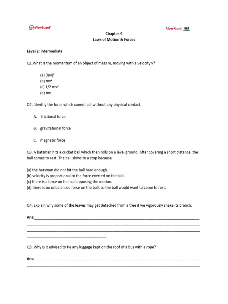 G9-Science - CH9 - Laws of Motion - Forces-Intermediate-questions | PDF ...