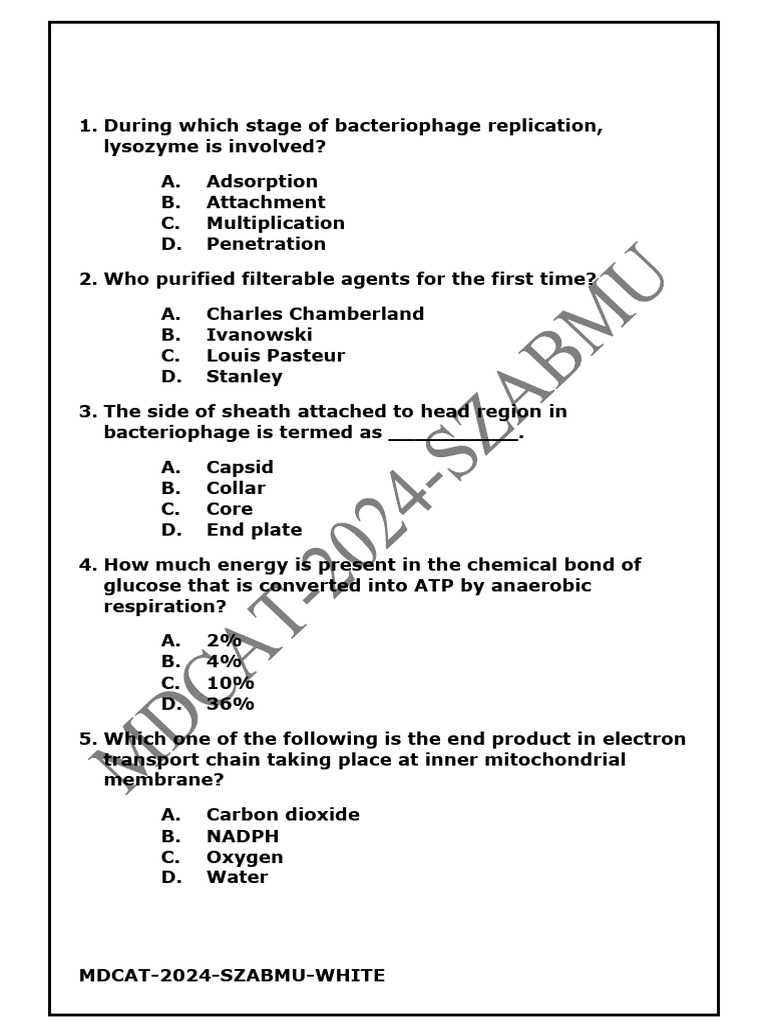 Mdcat 2024 Szabmu Ques Paper | PDF | Hydroxide | Phosphorylation