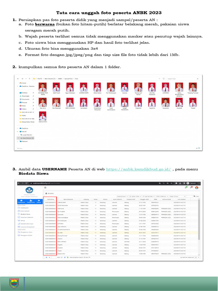 Panduan Unggah Foto ANBK 2023 | PDF