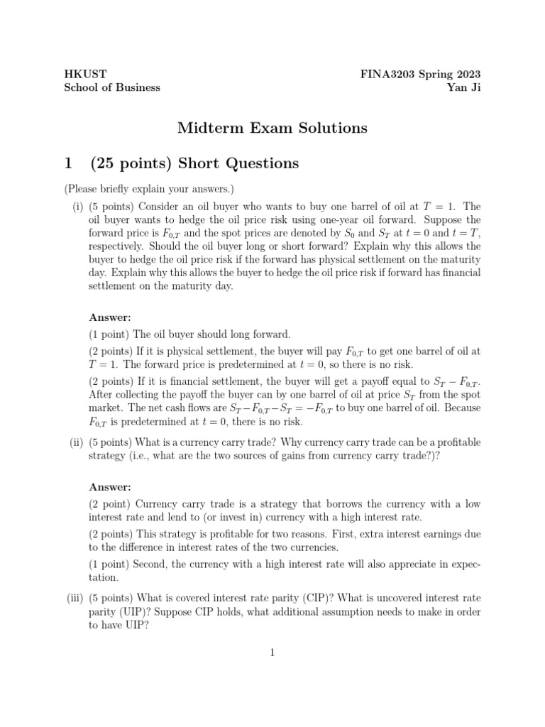2023) Mid-Term Solutions 2023 | PDF | Hedge (Finance) | Interest