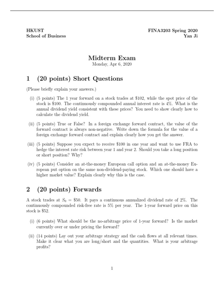 2020)Mid_term.pdf | PDF | Futures Contract | Stocks