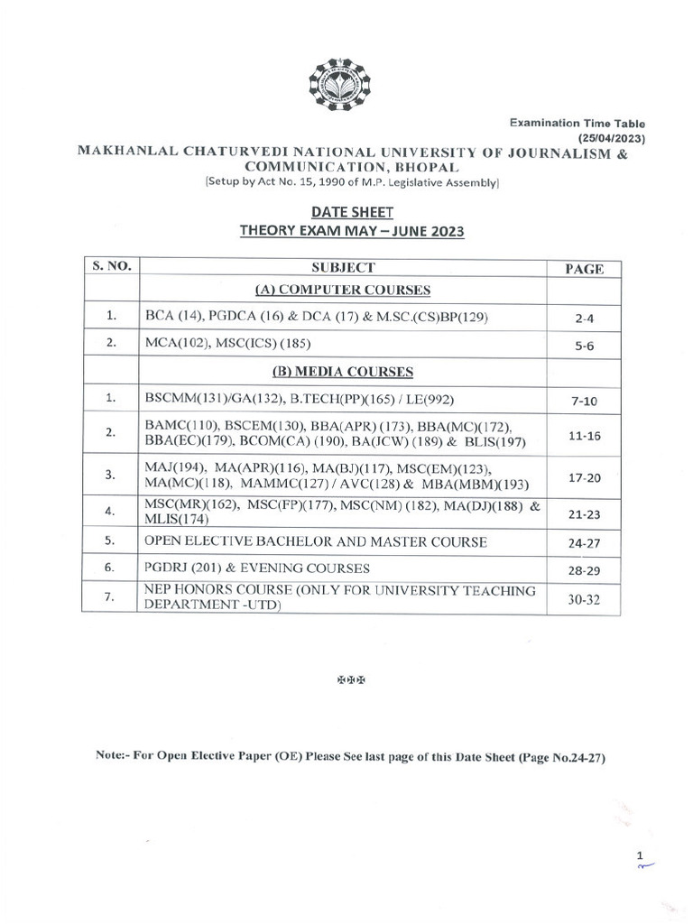 Revised Exam Time Table May June 2023 28042023 | PDF