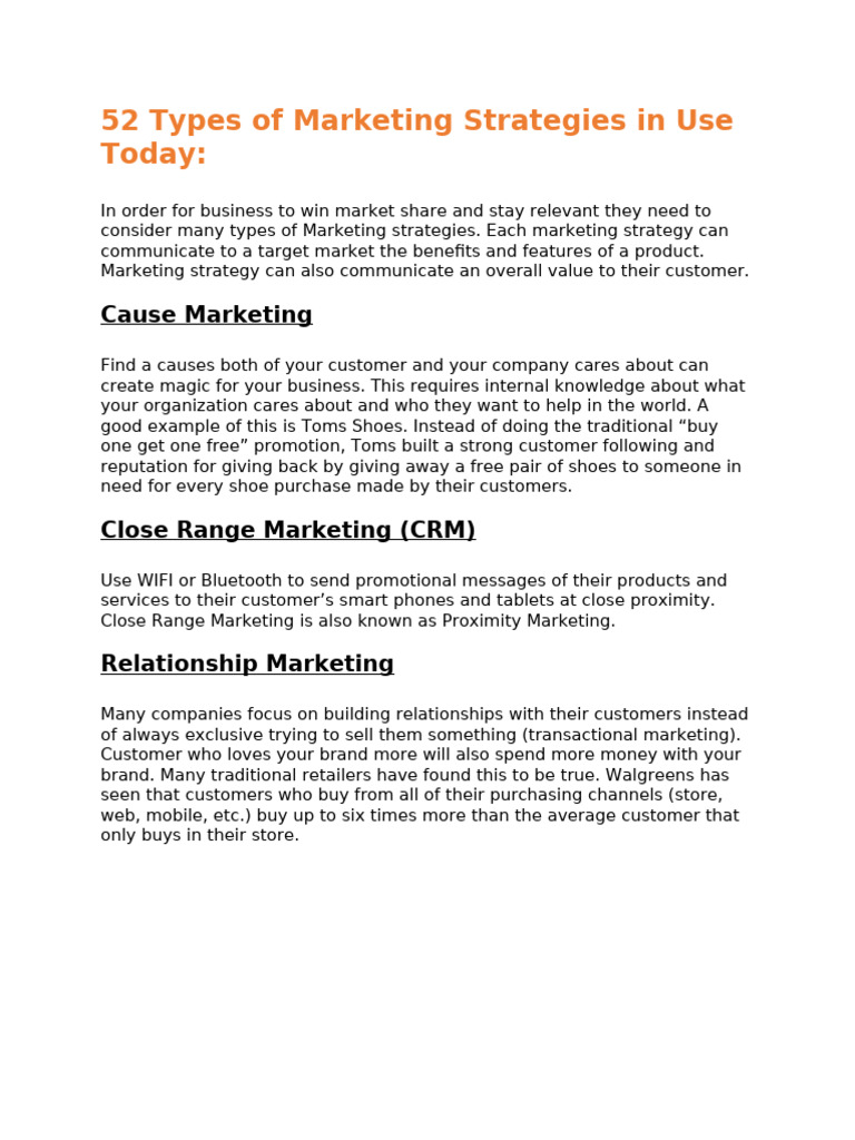 52 Types of Marketing Strategies in Use Today | PDF | Marketing | Retail