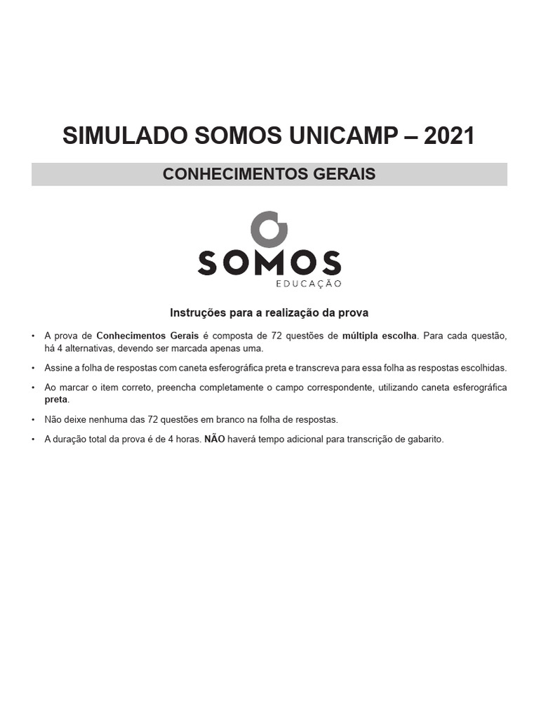 Simulado Unicamp 1 - Prova (2021) | PDF | Calor | Lea