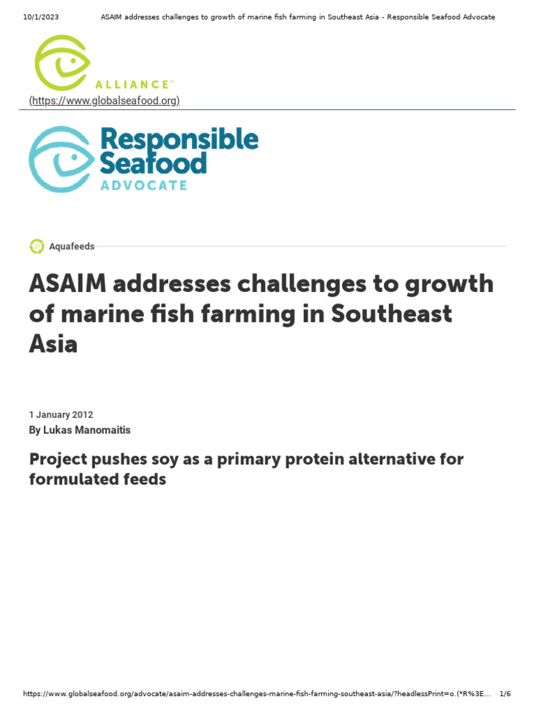 Asaim Addresses Challenges Marine Fish Farming Southeast Asia | PDF ...