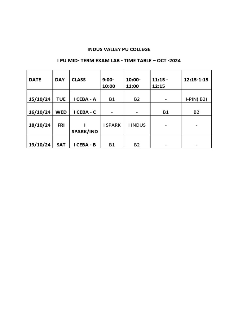 I Pu Lab Time Table Oct 2024 | PDF