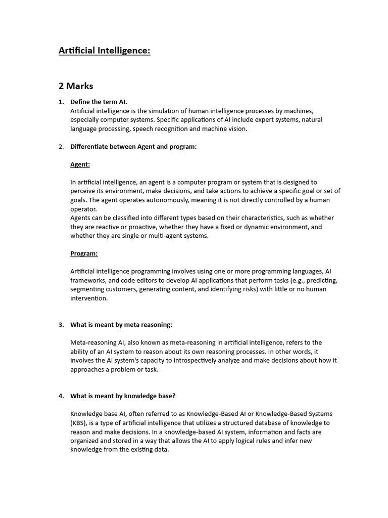 AI Question & Answers | PDF | Artificial Intelligence | Intelligence (AI) & Semantics