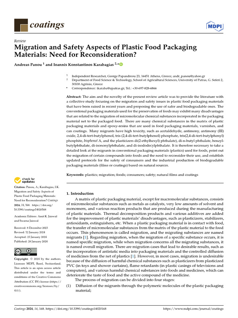 3 Properties of Packaging Materials Article On Types of Chemical Migration | PDF | Plastic ...