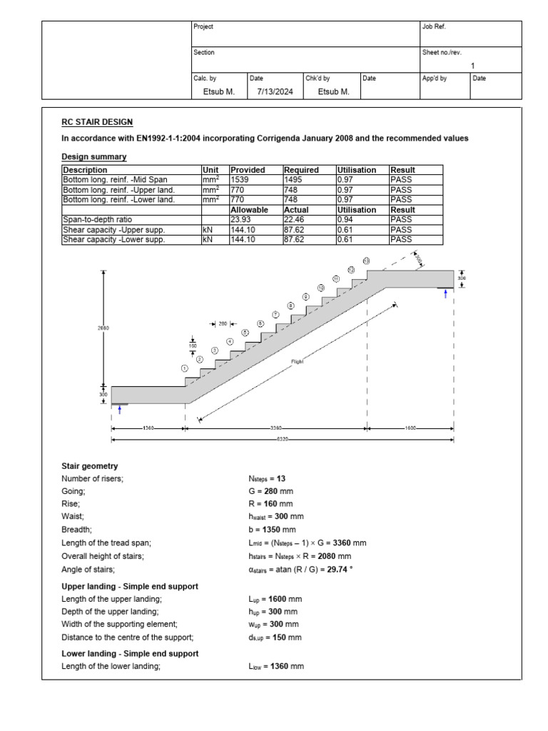 RC Stair Design Calculation Summary | PDF | Stairs | Applied And ...