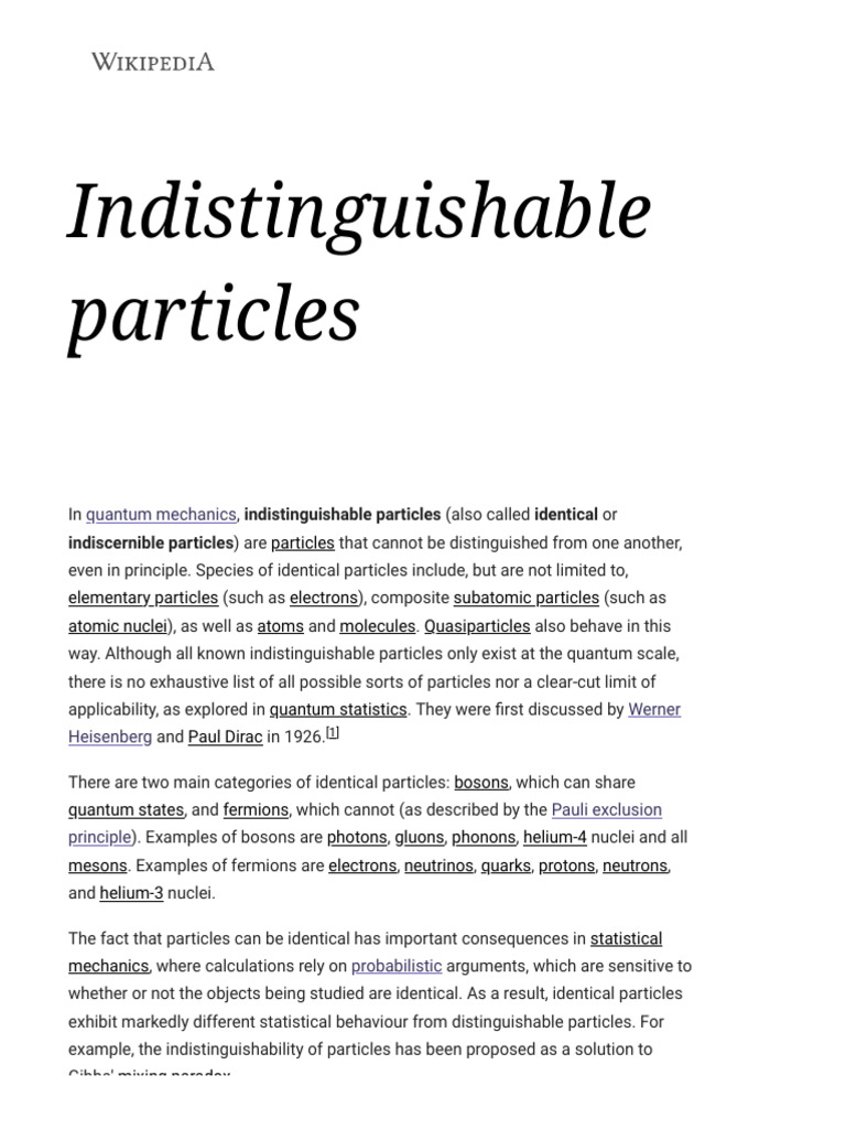 Indistinguishable Particles | PDF | Wave Function | Elementary Particle