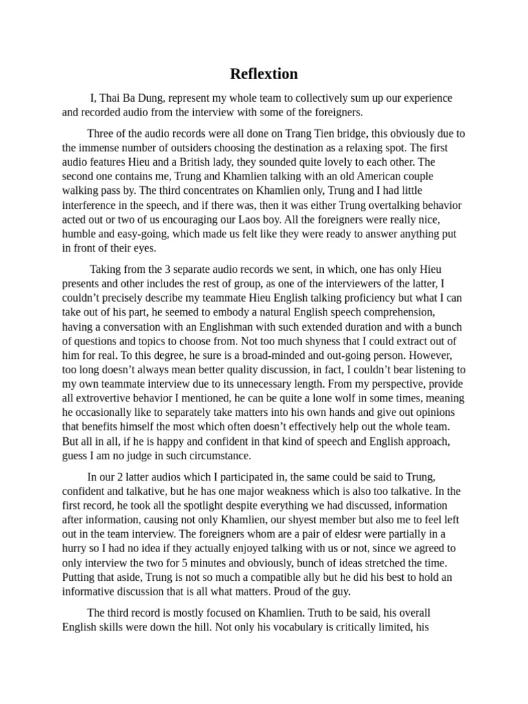 Team Interview Reflextion | PDF