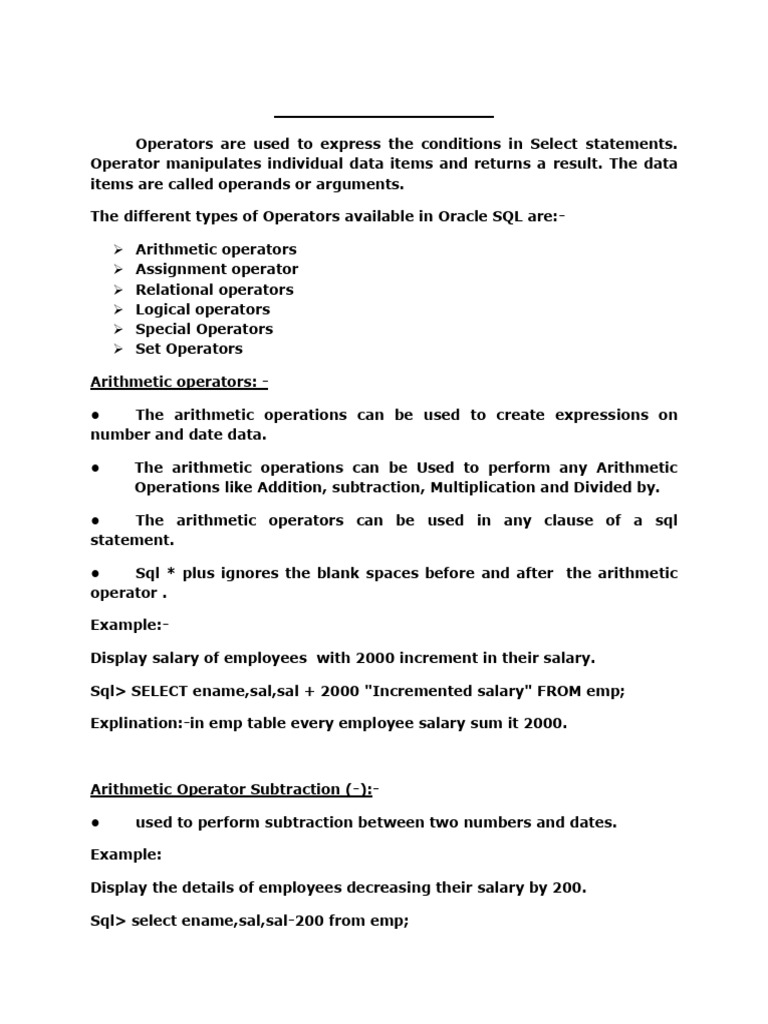 Operators(Oracle) | PDF | Table (Database) | Computer Programming Operators(Oracle) | PDF | Table (Database) | Computer Programming