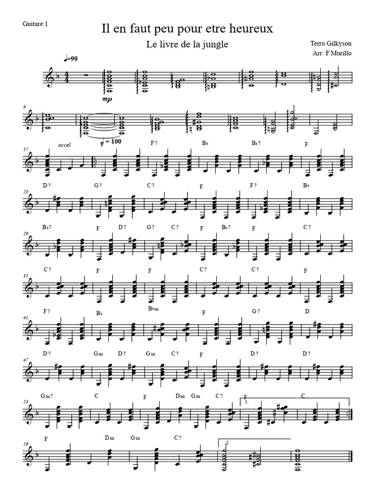 Il en Faut Peu Pour Etre Heureux - Guitare 1 | PDF