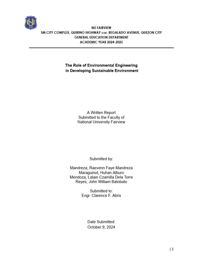 Environmental Engineering Report 2024 | PDF | Environmental Engineering ...